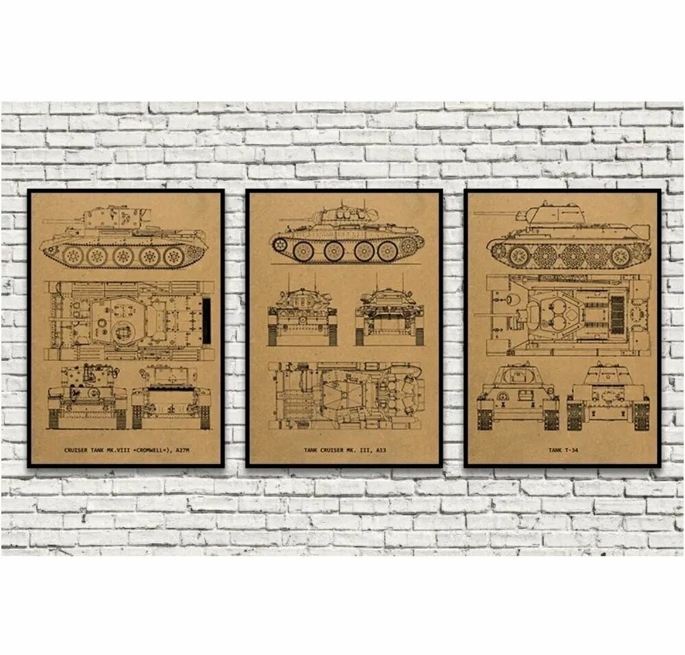Алмазная мозаика FangYuan Набор чертежи танков 30х40 см, 3 шт.