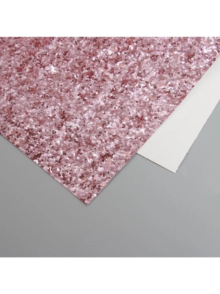 Лист для творчества иск. кожа "Крупные блёстки" розовое золот