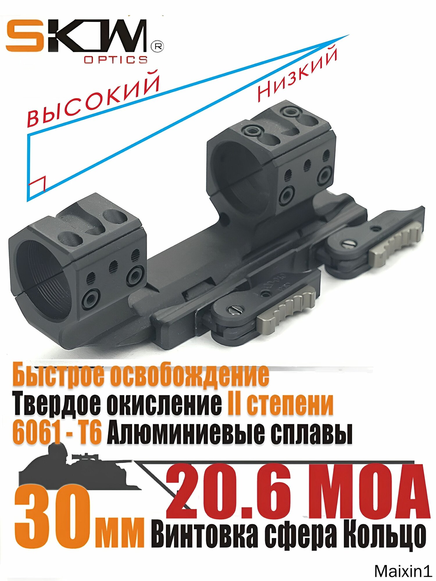 Кронштейн быстросъемный для прицела на weaver 30 мм с наклоном 20,6 MOA