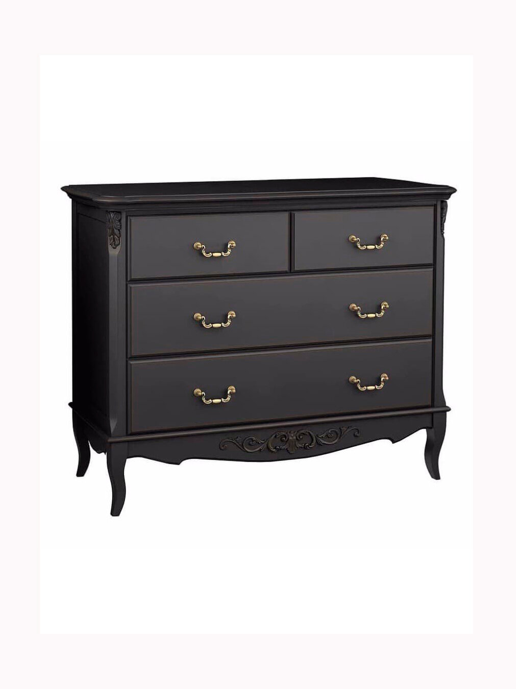 Комод Ля Нэж Black Wood в стиле Прованс, 4 ящика, черный, универсальный