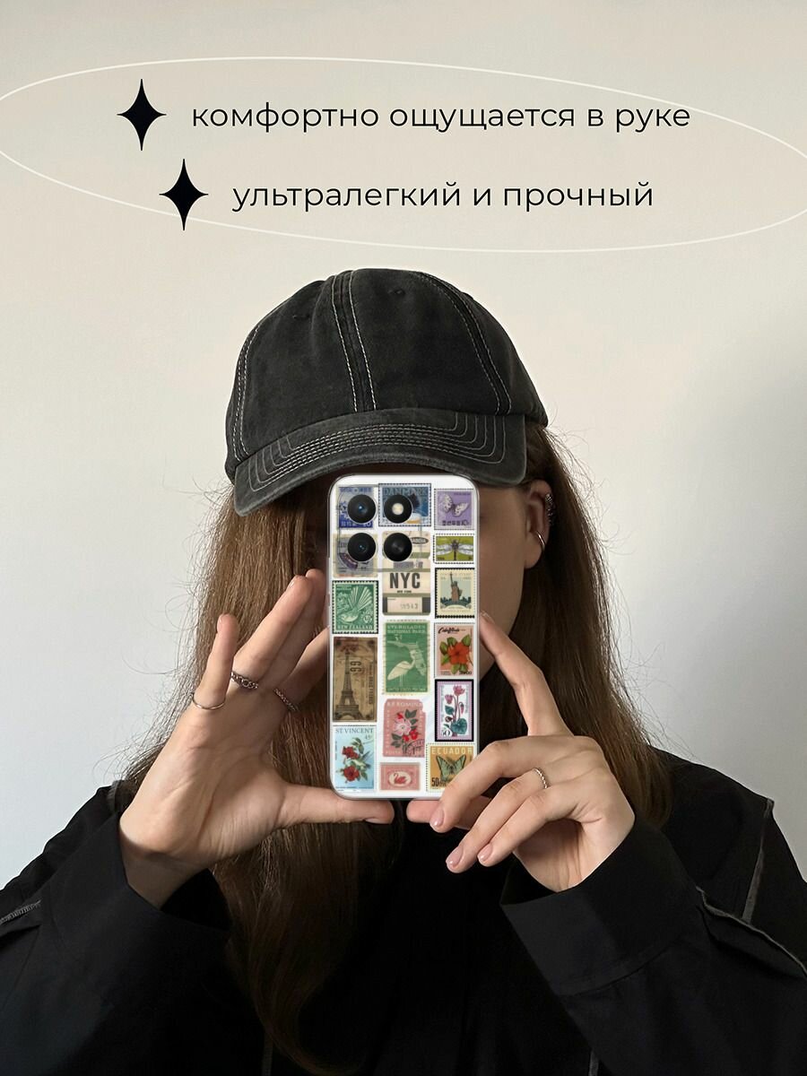 Силиконовый чехол на Honor X8c / Хонор X8c с принтом "Марки" — фото 1