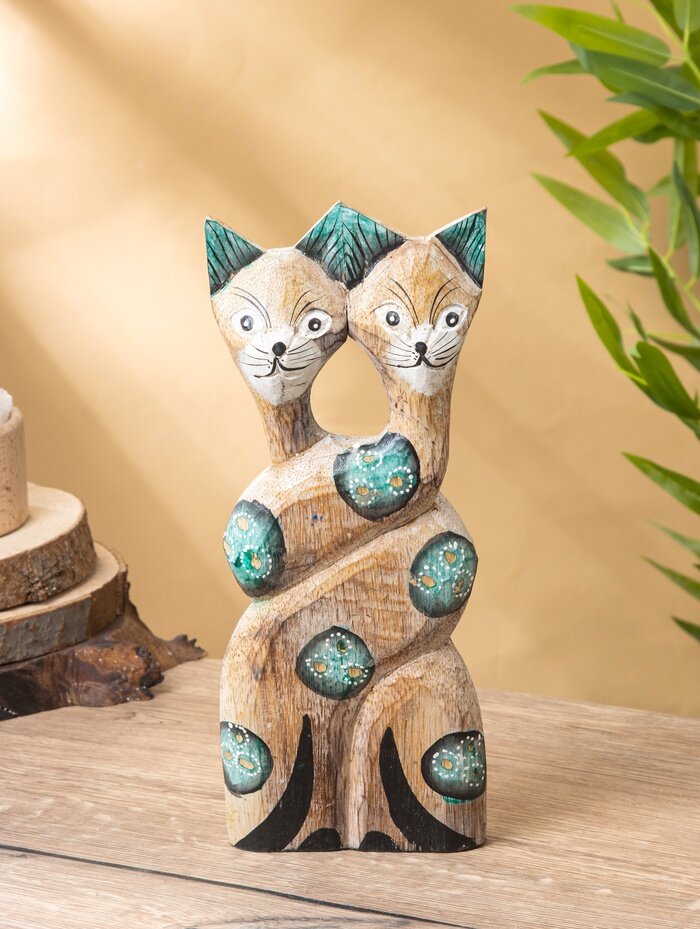 Сувенир интерьерный «Сиамские кошечки», 12×3×30 см, дерево, зелёный