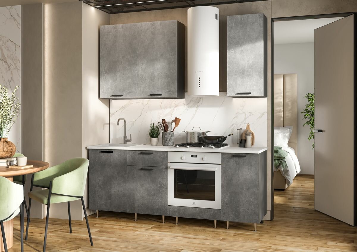 Кухонный гарнитур 2,0м/900 (к.2) Рио NEW бетон светлый/бетон темный, графит со столешницей, МИФ