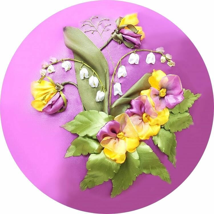 Вышивка лентами набор, фабрика рукоделия "Загадка анютиных глазок", 27х27 см, Букеты Цветы