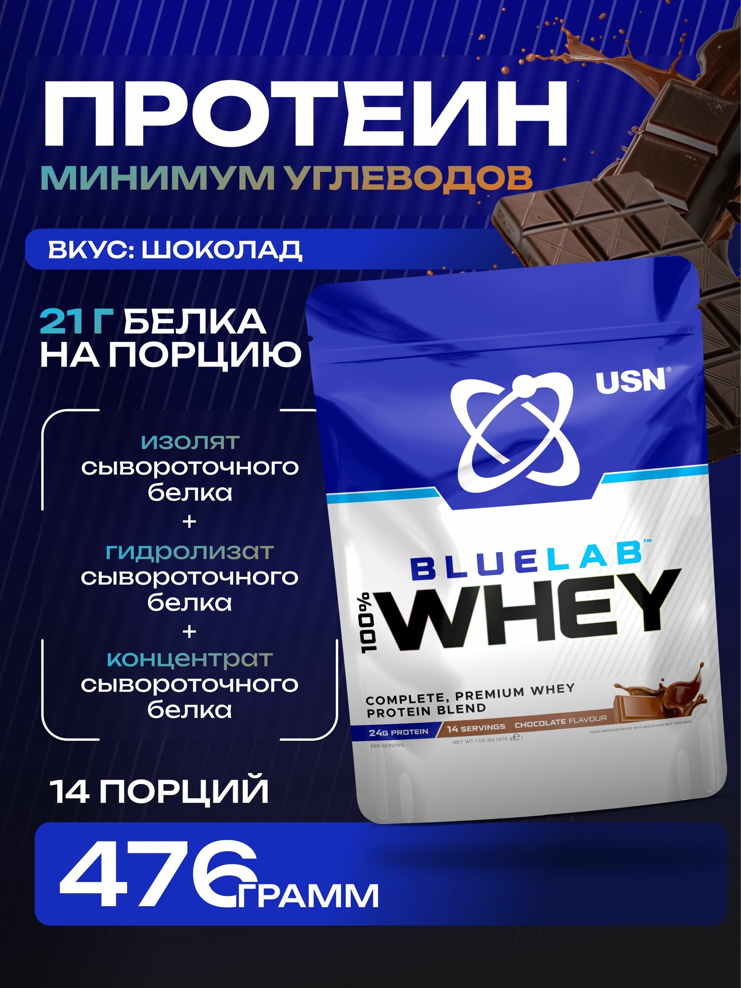 Протеин сывороточный изолят USN 476 г Шоколад