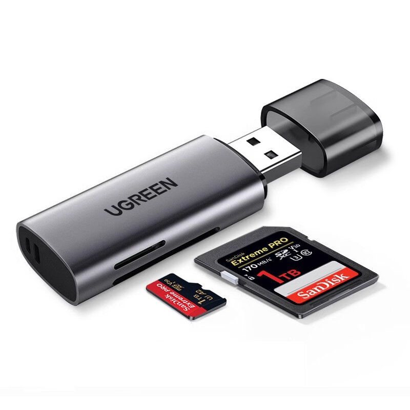 USB-считыватели карт UGREEN 60723-dual sim dual read aluminum case, поддержка SD/TF card