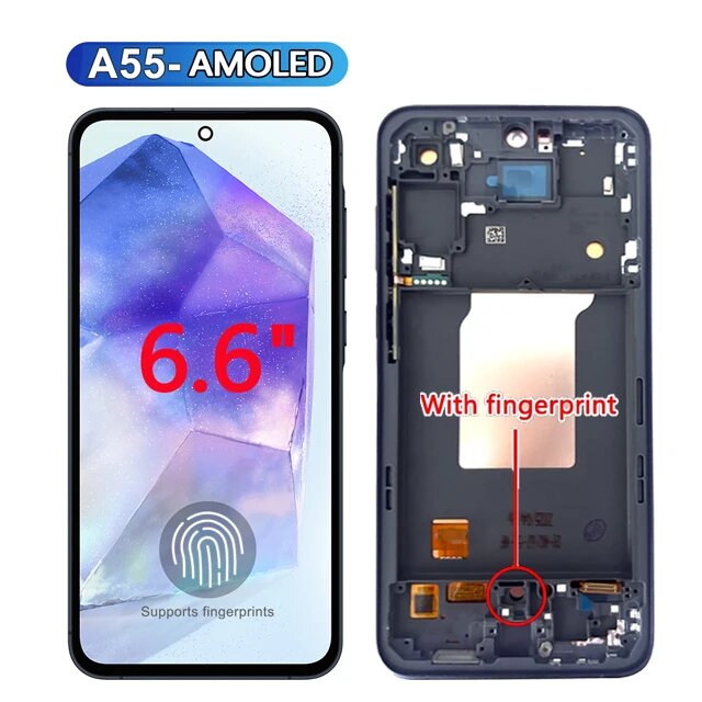Новый 6,6-дюймовый дисплей для Samsung Galaxy A55, ЖК-дисплей, сенсорный экран в AMOLED With Frame