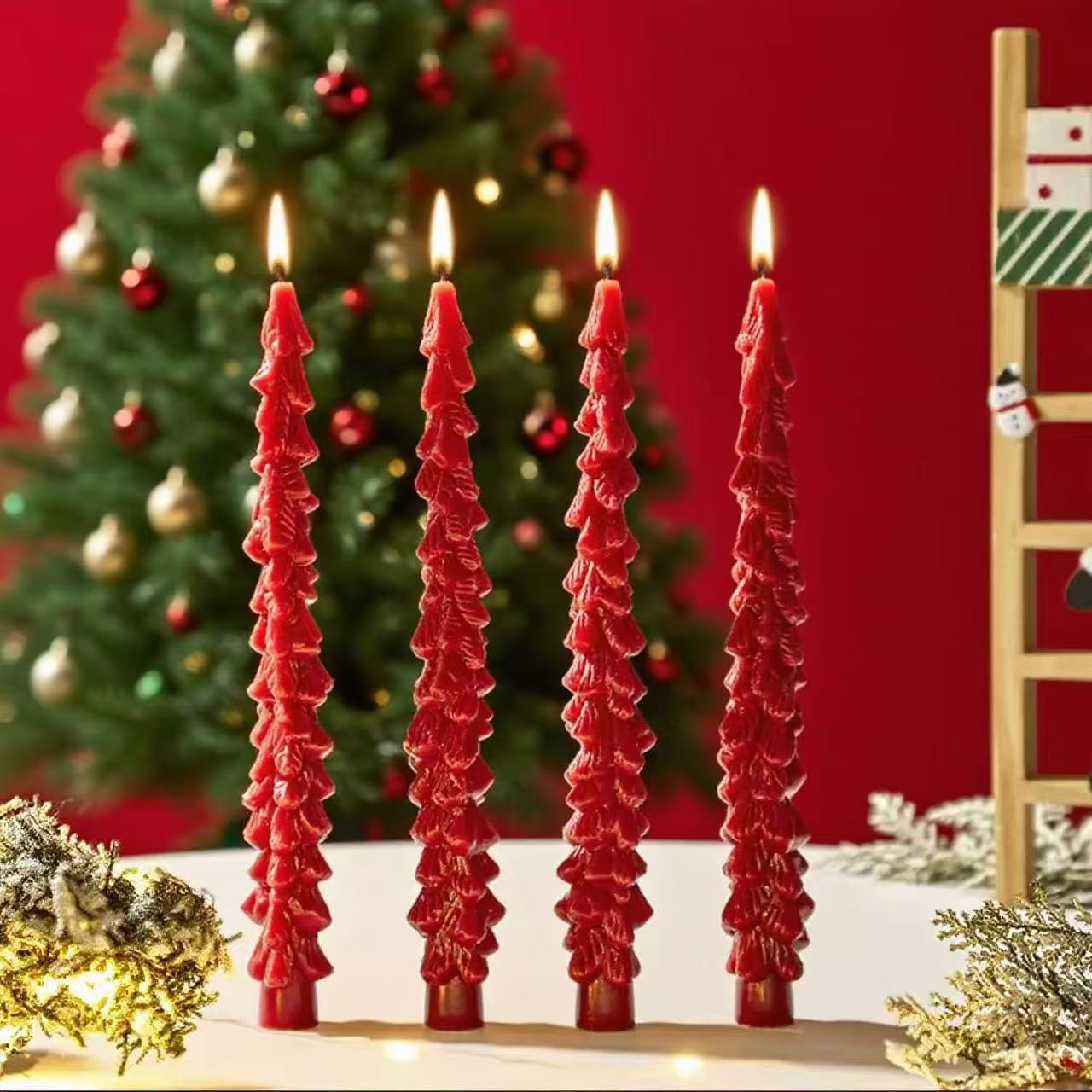 Свеча "Рождественская елка", соевый воск, Чисто-красный, 25x2 см, 80 г. 5 шт.