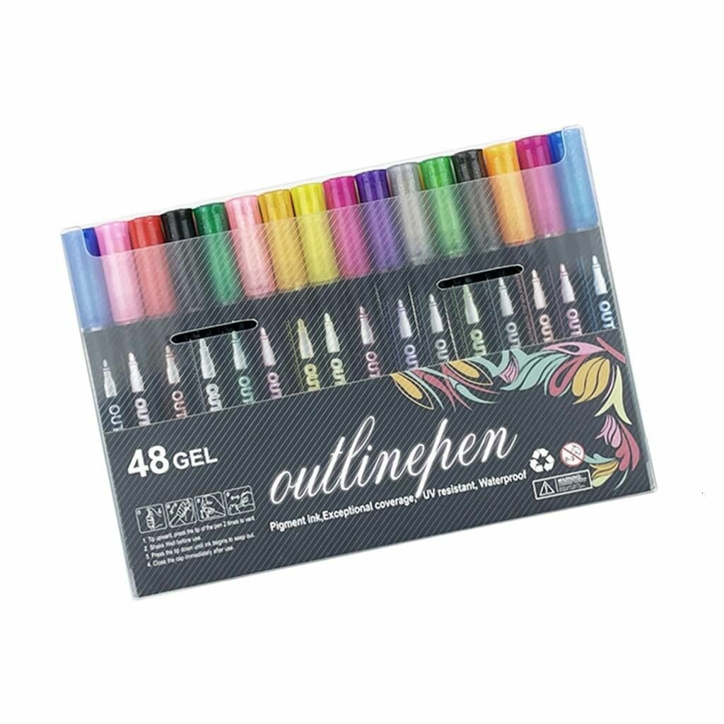 Двухлинейные блестящие маркеры, 48 цветов