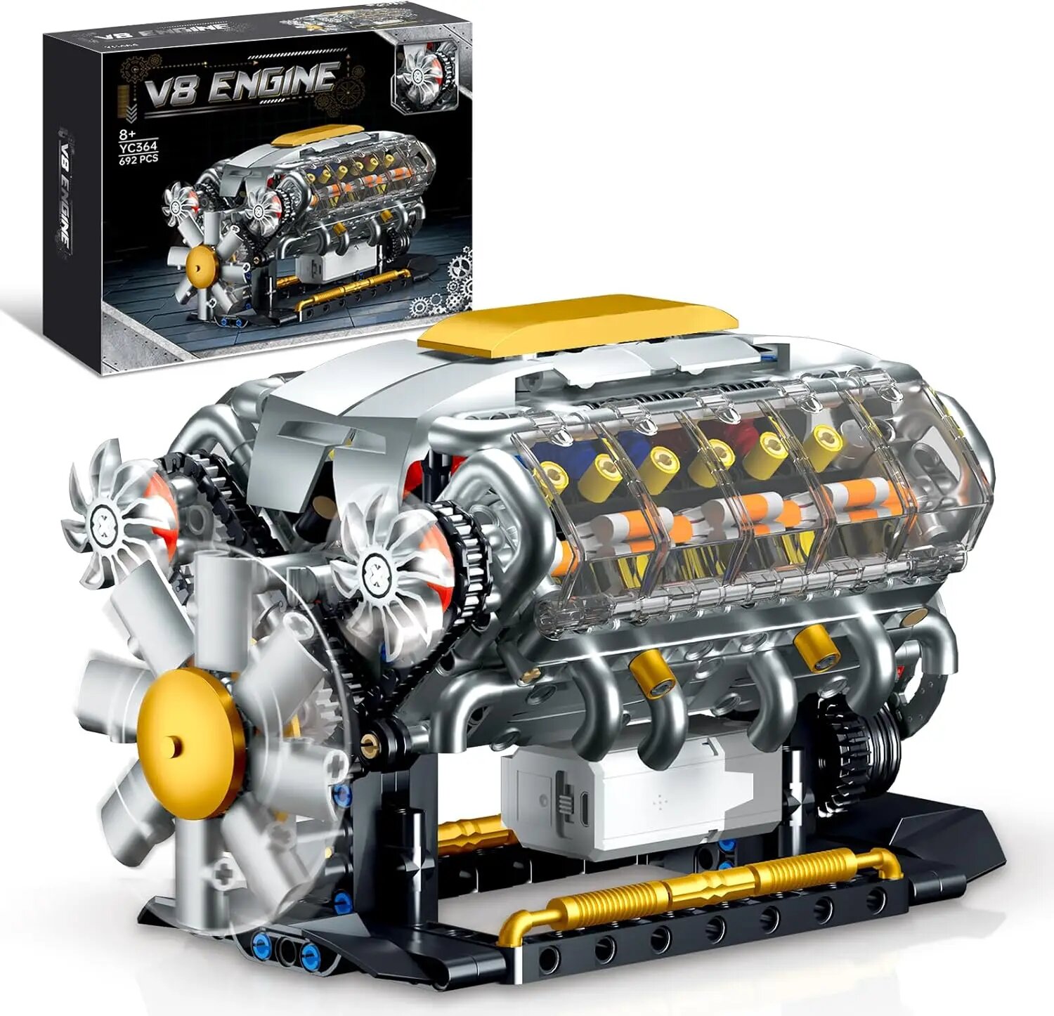 Конструктор двигателя V8 из пластика 692 деталей