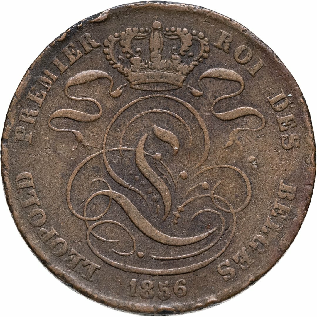 Бельгия 5 сантимов centimes 1856, Медь, в сохранности VF