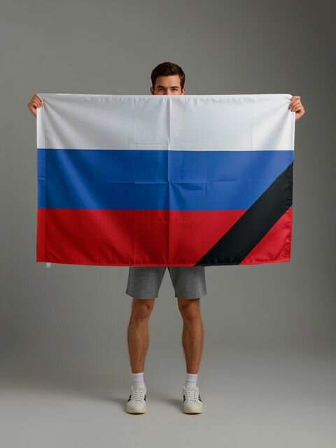 Флаг России с траурной лентой на похороны, 70х105 см на шёлке для ручного древка