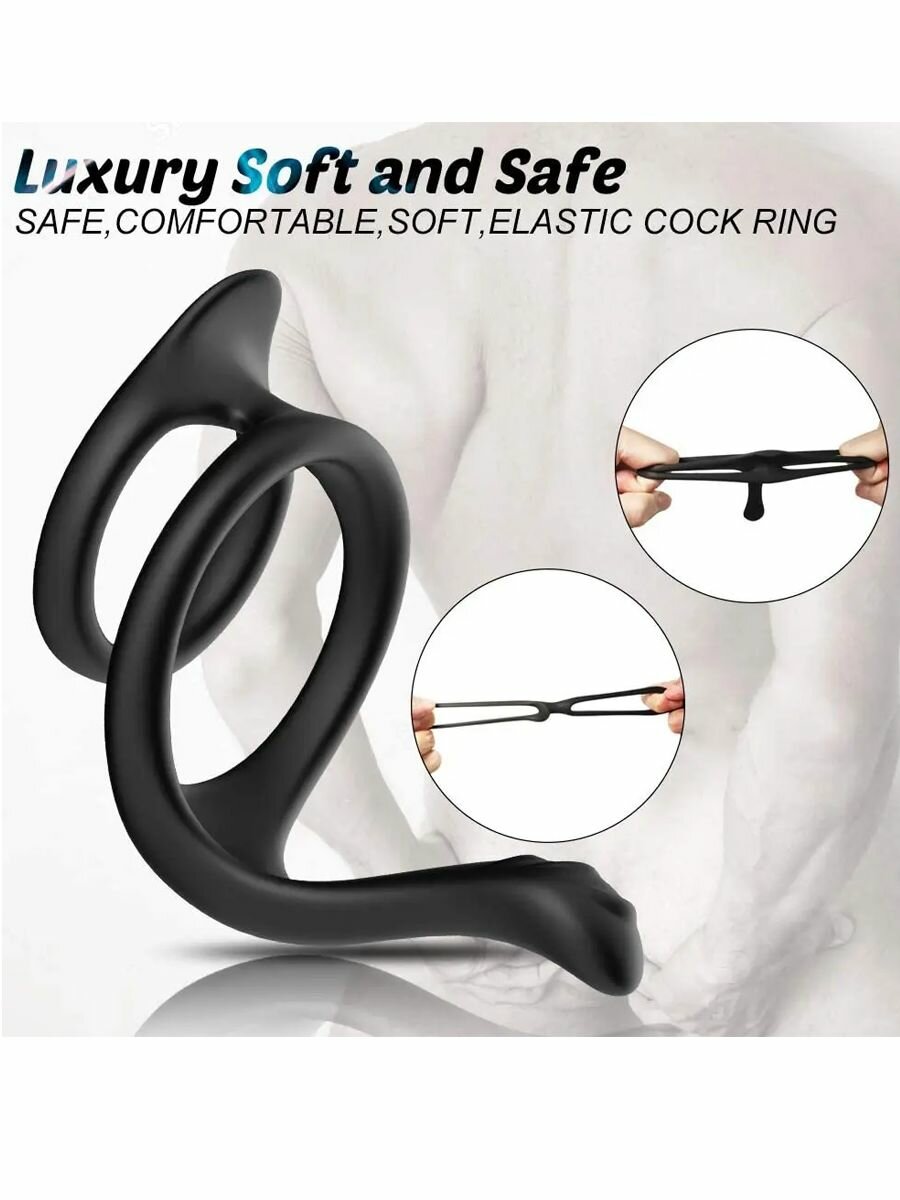 Двойное эластичное силиконое эрекционное кольцо для пениса и мошонки "SILICONE COCK RING AND BALL STRAP" 4см