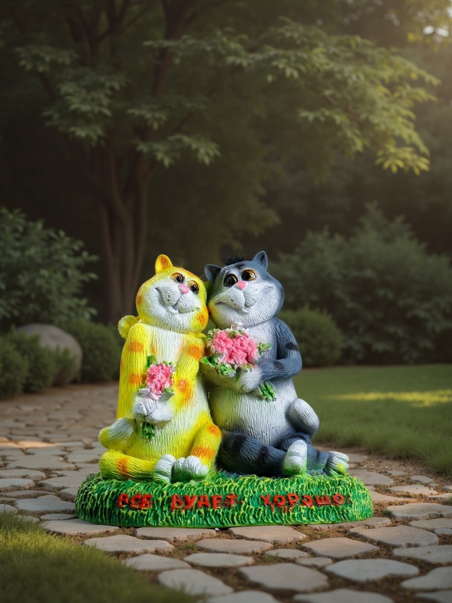 Садовая фигура из полистоуна «Кошки влюблённые. Всё будет хорошо», 23×15×23 см