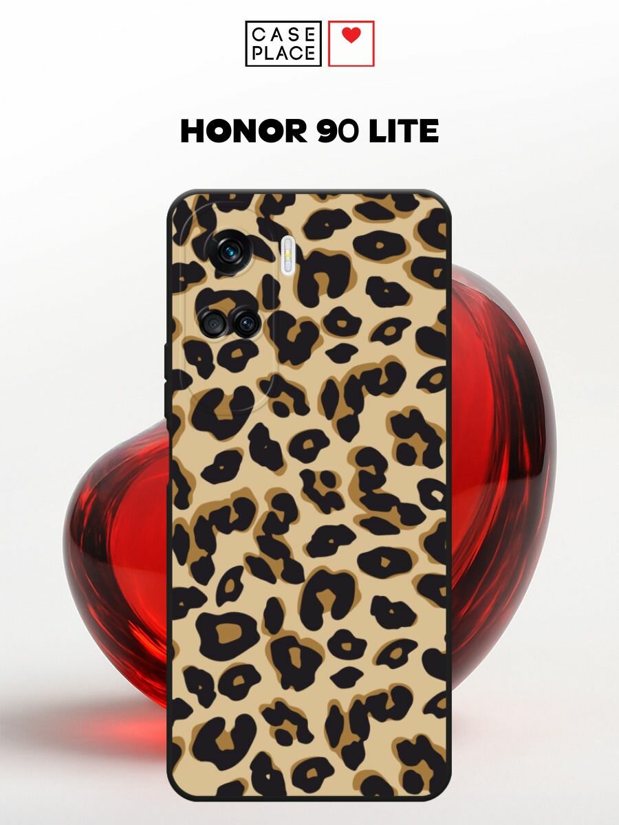 Черный матовый чехол на Honor 90 Lite / Хонор 90 Лайт с принтом Леопардовый узор