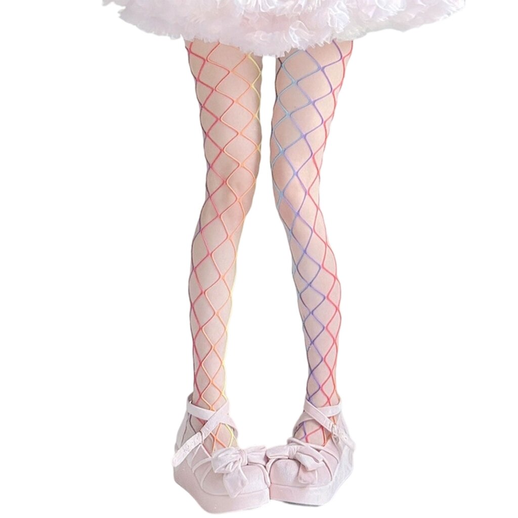 Радужные колготки в сеточку, колготки в сеточку