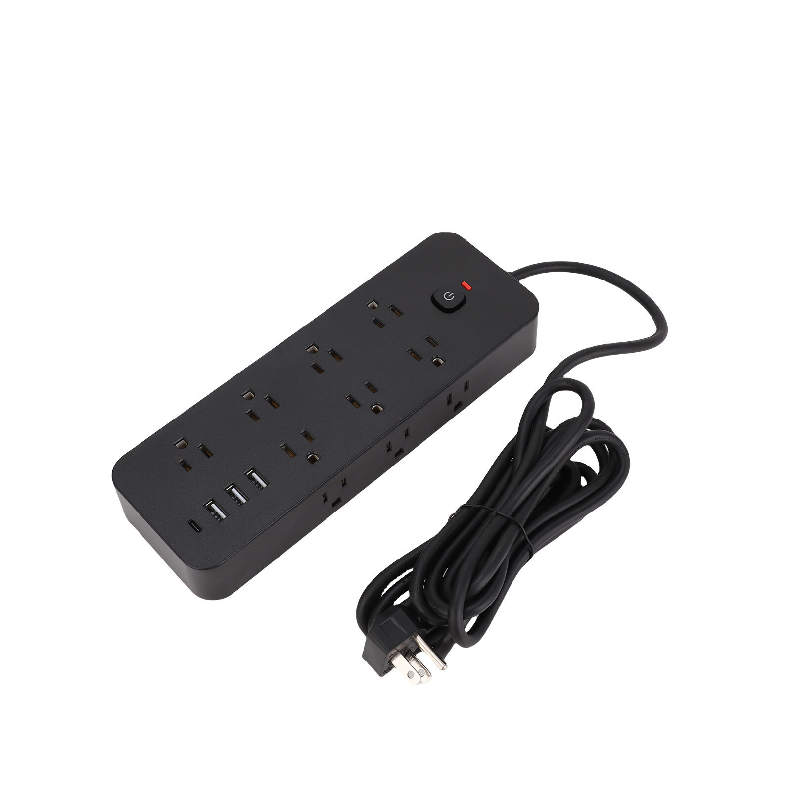 Сетевой фильтр с USB-портами, поддержкой быстрой зарядки PD, 3 USB-портами, 1 портом Type-C, 14 розетками переменного тока, настольная зарядная станция с удлинительным кабелем 2,9 м для дома, черный.