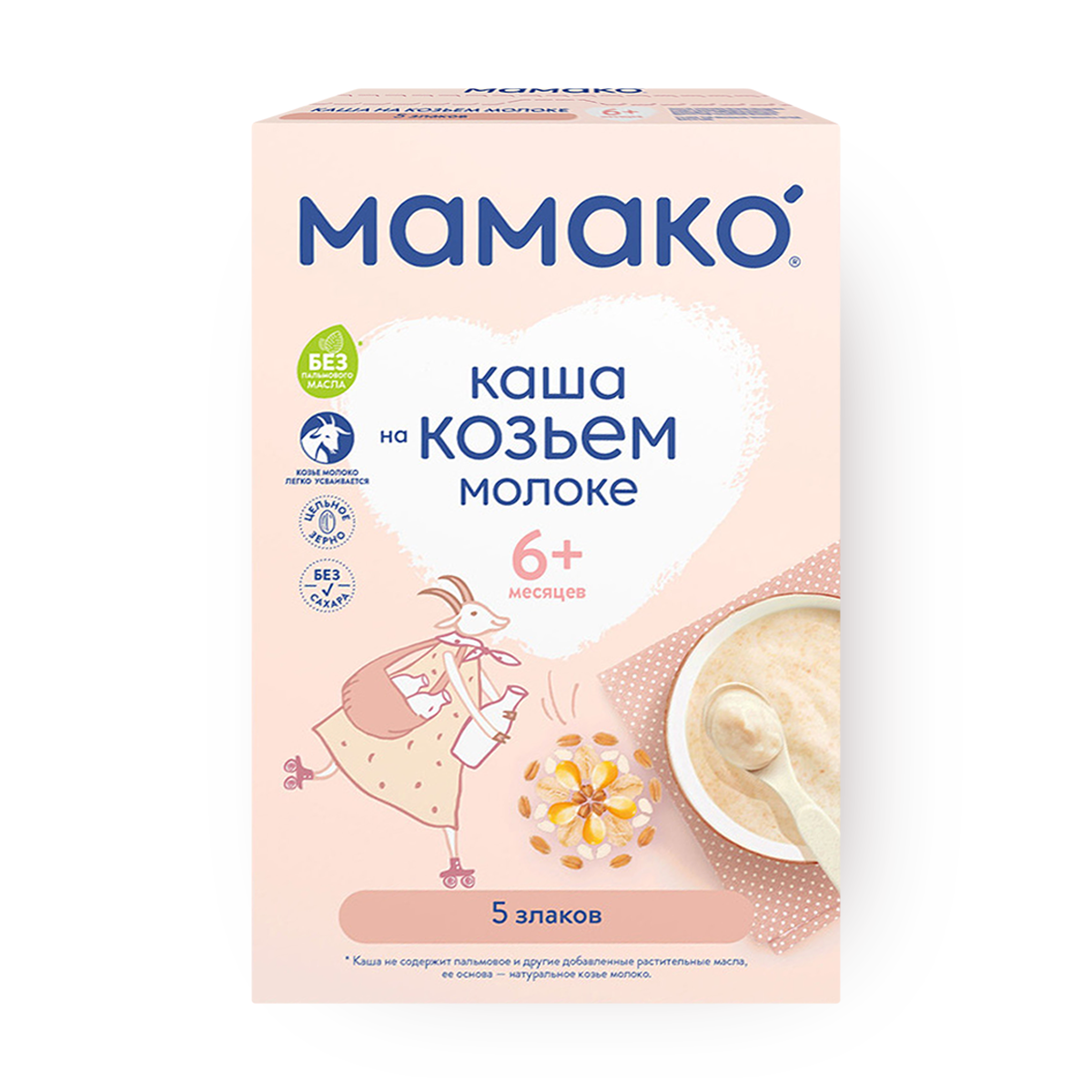 Каша мамако "5 злаков", на козьем молоке, с 6 мес, без сахара, 200 г