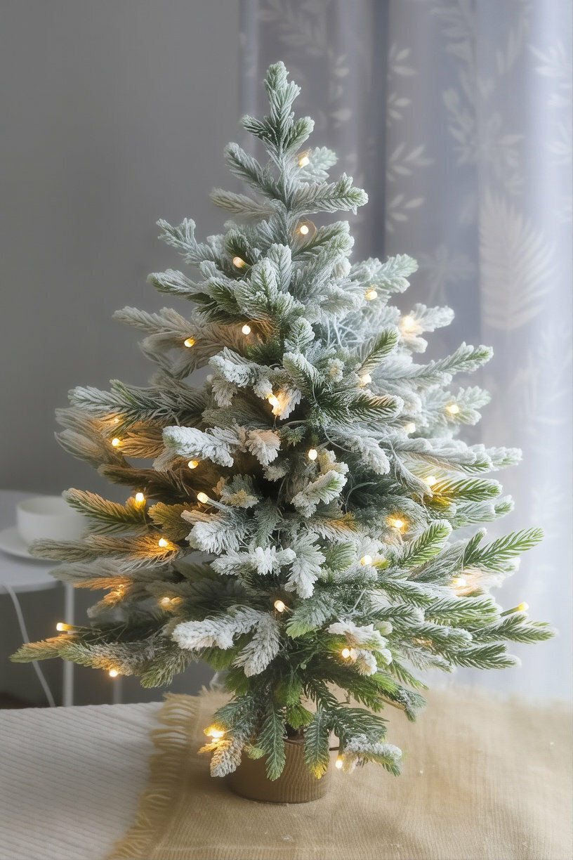 Настольная елка с гирляндой вербье заснеженная 60 см, 50 LED ламп, литая 100%, Winter Deco 1000924