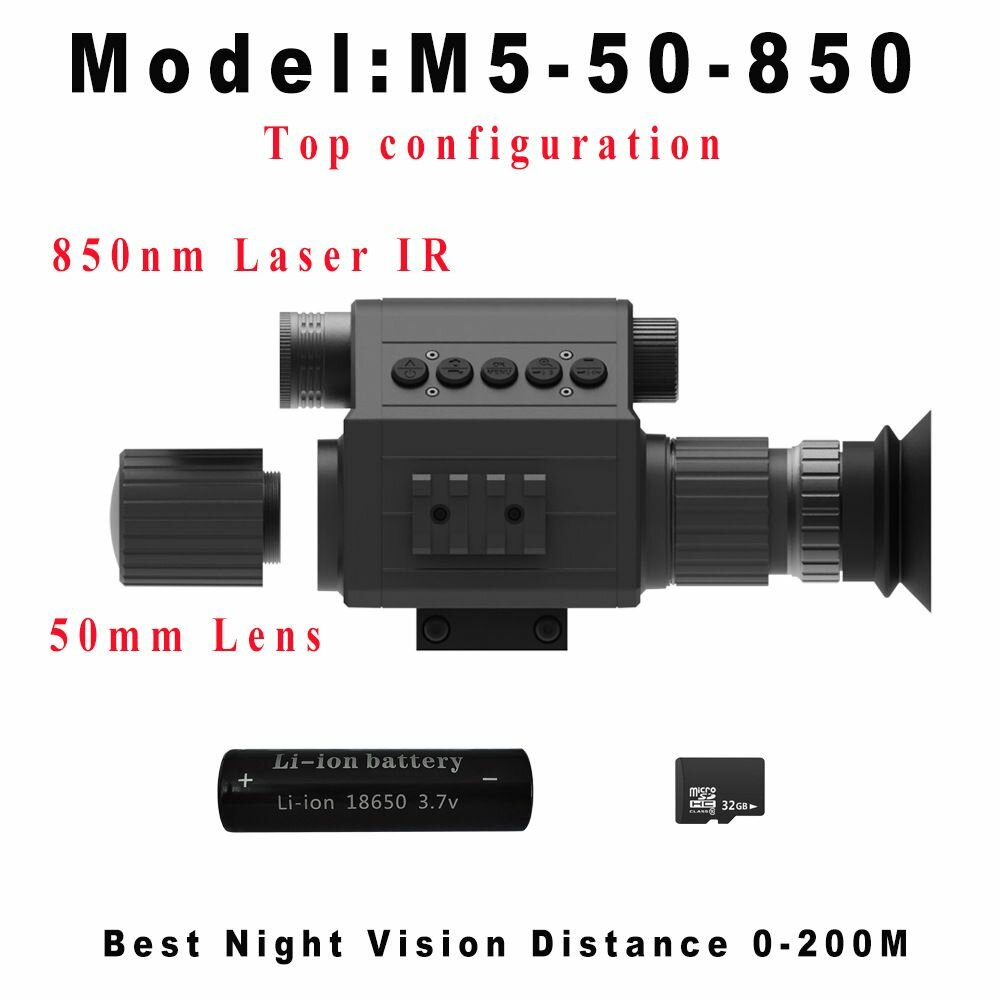 Монокуляр ночного видения M5 HD 1080p, зум 4x, ИК 850/940нм, защищенный, для наблюдения