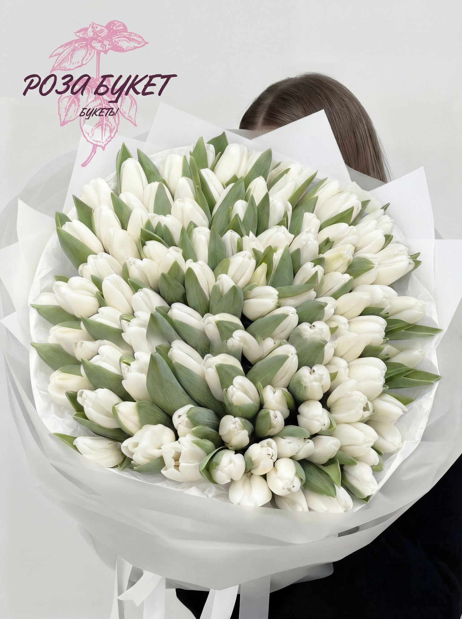 Букет цветов, букет из белых тюльпанов 101 шт, шикарный, премиум букет, долгий букет, долго стоящие цветы