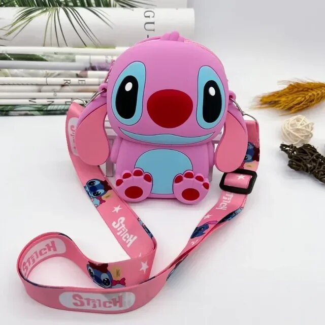 Милая силиконовая сумка через плечо Disney Stitch с регулируемым плечевым ремнем, застежкой-молнией и карманом для монет.