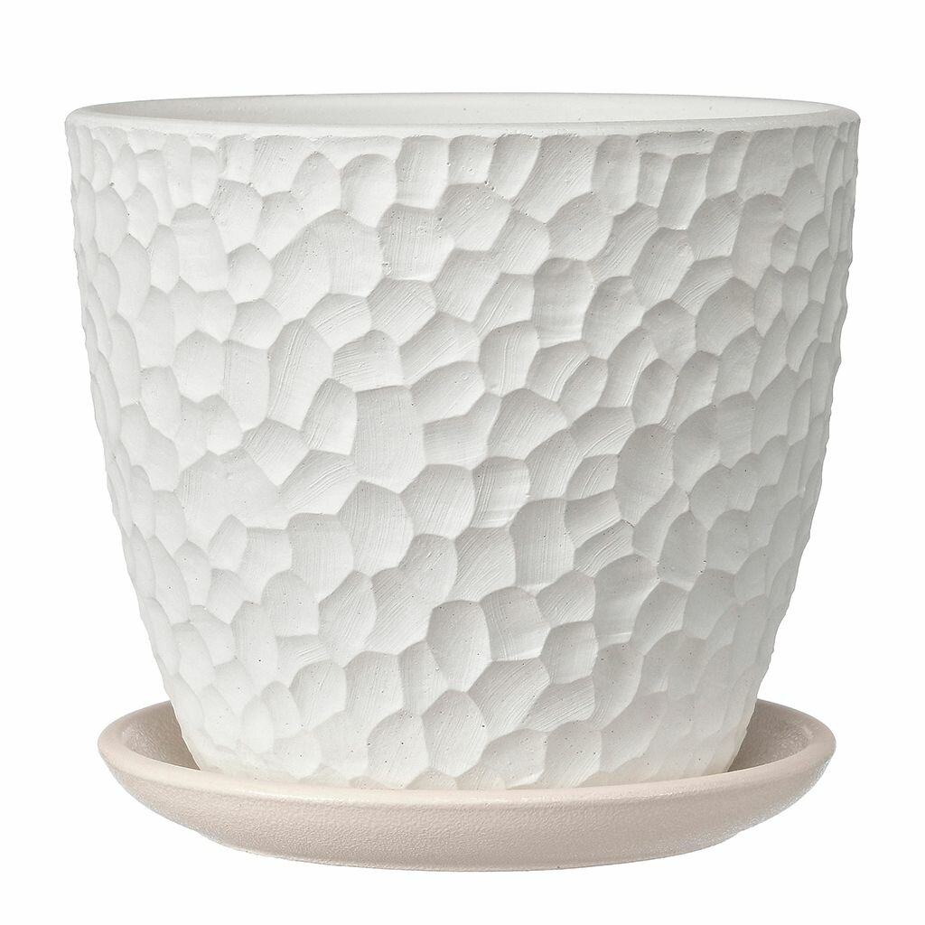 Горшок для цветов Композит из бетона "Манго" 8 л, д 25 см, h 23,4 см, форма бутон-6, с поддоном, белый (3313)