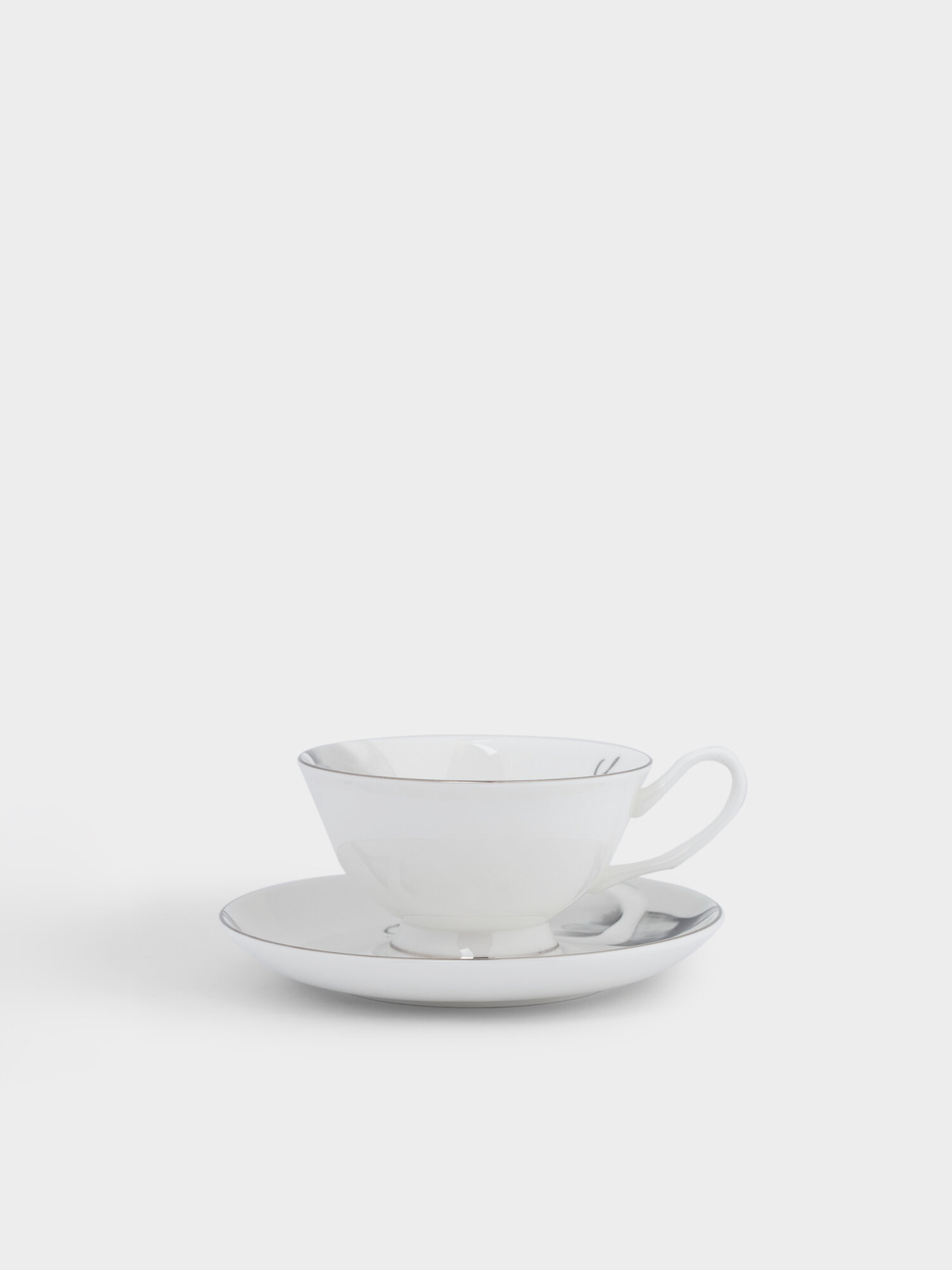 Пара чайная, 1 перс, 2 пр, 220 мл, фарфор F, белая, с серебристым кантом, Каллы, Aroid, Kuchenland