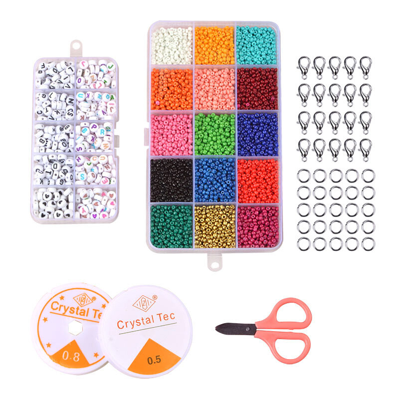 Кросс-границы 2mm3mm4mm Стеклянный набор из рисовых шариков ручной работы 15 сетки 3mm плюс буквы