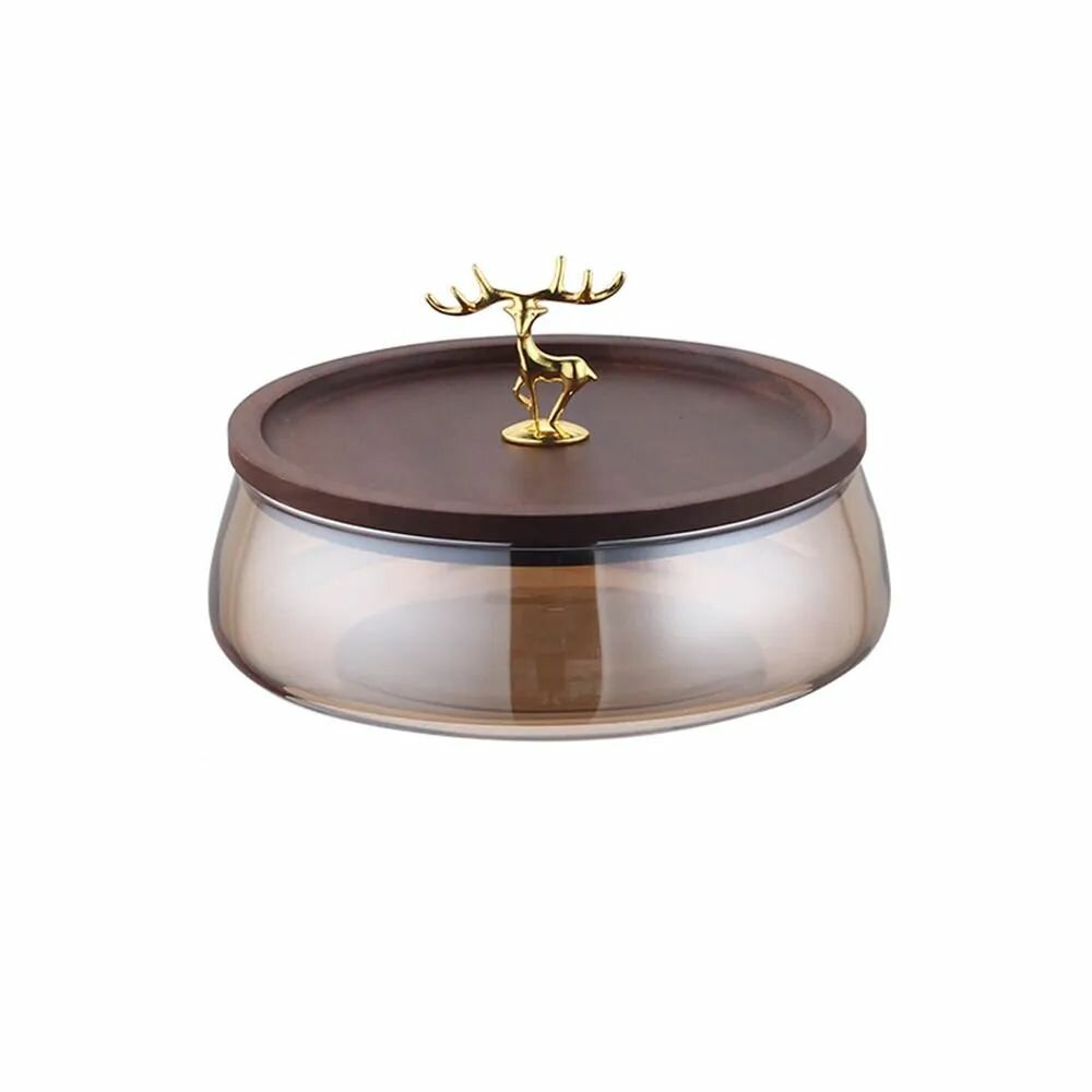 Фруктовница Boutique "Итальянская мода", стеклянная, с деревянной крышкой, диаметр 23см