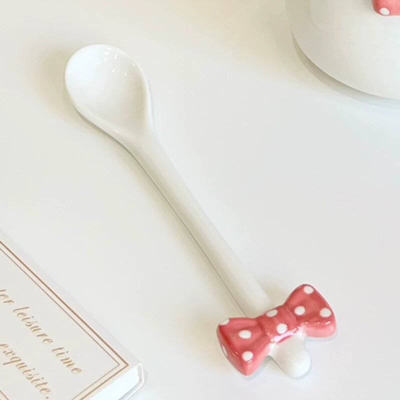 Кружка SHˇdesign в стиле 3D-бант для девочек, высокая эстетика, с ложкой, большая емкость, подарок для девушки Розовая