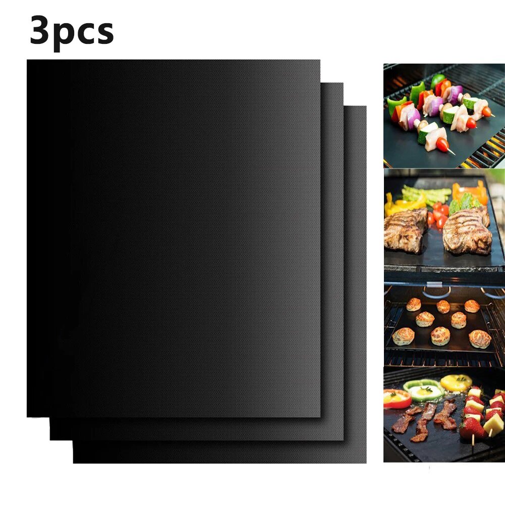 Антипригарные коврики для барбекю из птфэ Черный, 3pcs black 40x33cm