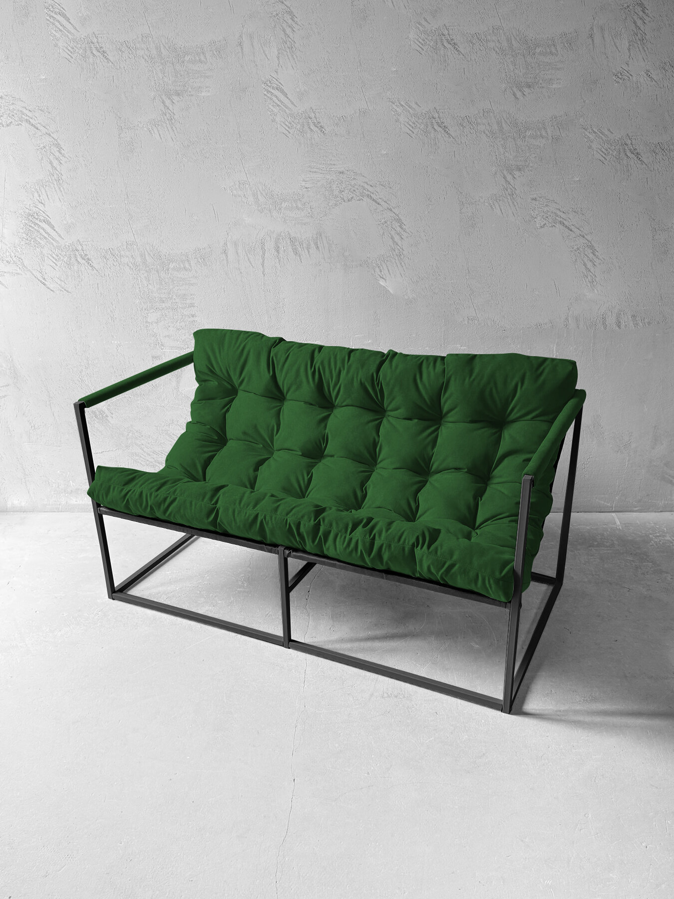 Диван Лофтовик ++ с мягкими подлокотниками, велюр зеленый