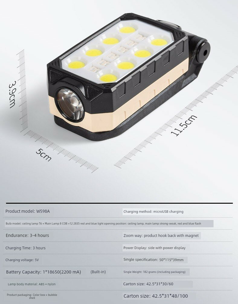 Светодиодный рабочий фонарь, фонарь для ремонта авто, перезаряжаемый ремонтный фонарь, сильный свет,