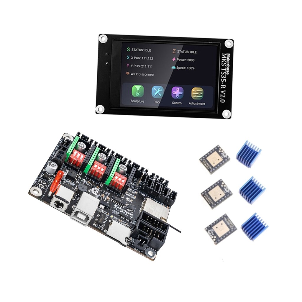 MKS DLC32 32-Битный Автономный Контроллер GRBL с ЖК-экраном TS35 TMC2209 Радиаторы Драйвера Двигателя TMC2209 для Платы Управления Гравером
