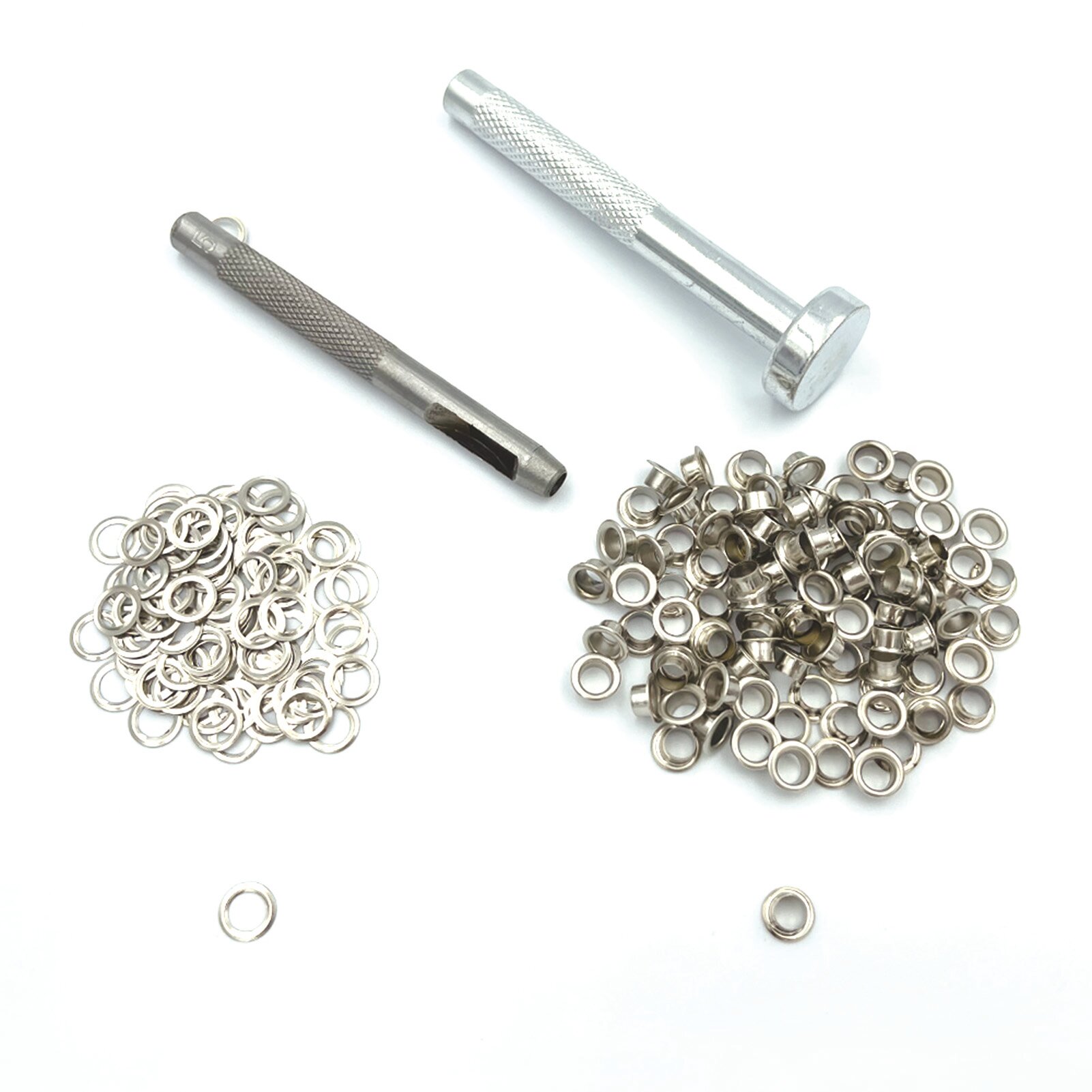 Набор инструментов для перфорации кожи DIY: перфоратор для окапок, перфоратор для отверстий и 100 наборов серебряных окапок, материал сталь, цвет серебристый, внутреннее отверстие 4мм, 5мм, 6мм, 8мм, 10мм, 12мм, 14мм, 17мм (выбор), вес упаковки 4мм:126г,