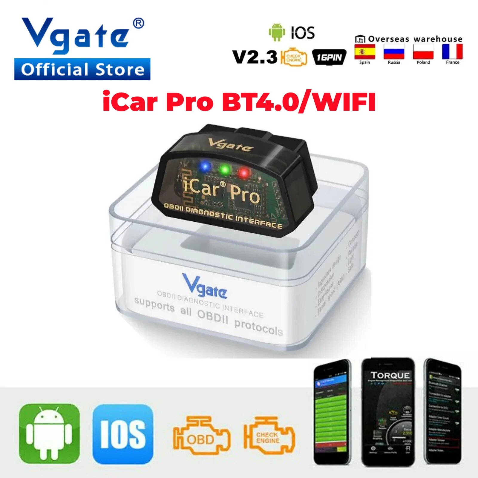 Vgate iCar Pro ELM327 WIFI OBD2 сканер для IOS Android Bluetooth 4.0 ElM 327 OBD 2 автомобильный диагностический инструмент сканирующий инструмент считыватель кодов WIFI