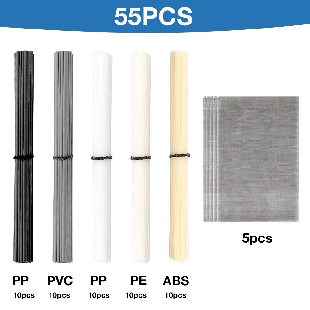 Набор пластиковых сварочных прутков ABS/PP/PVC/PE для ремонта бамперов 55PCS