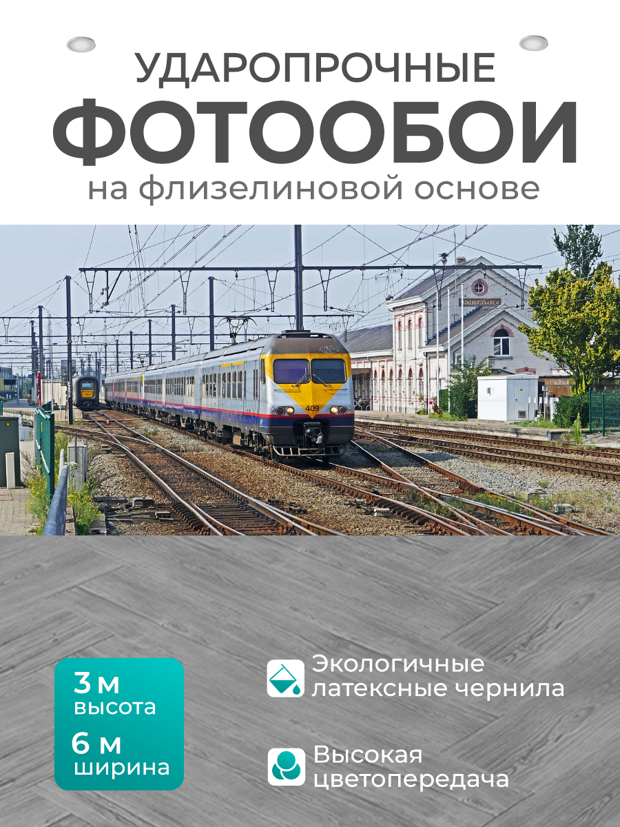 Фотообои моющиеся ударопрочные "Железная дорога, бельгия, региональный поезд" 600x300 см. флизелиновые на стену