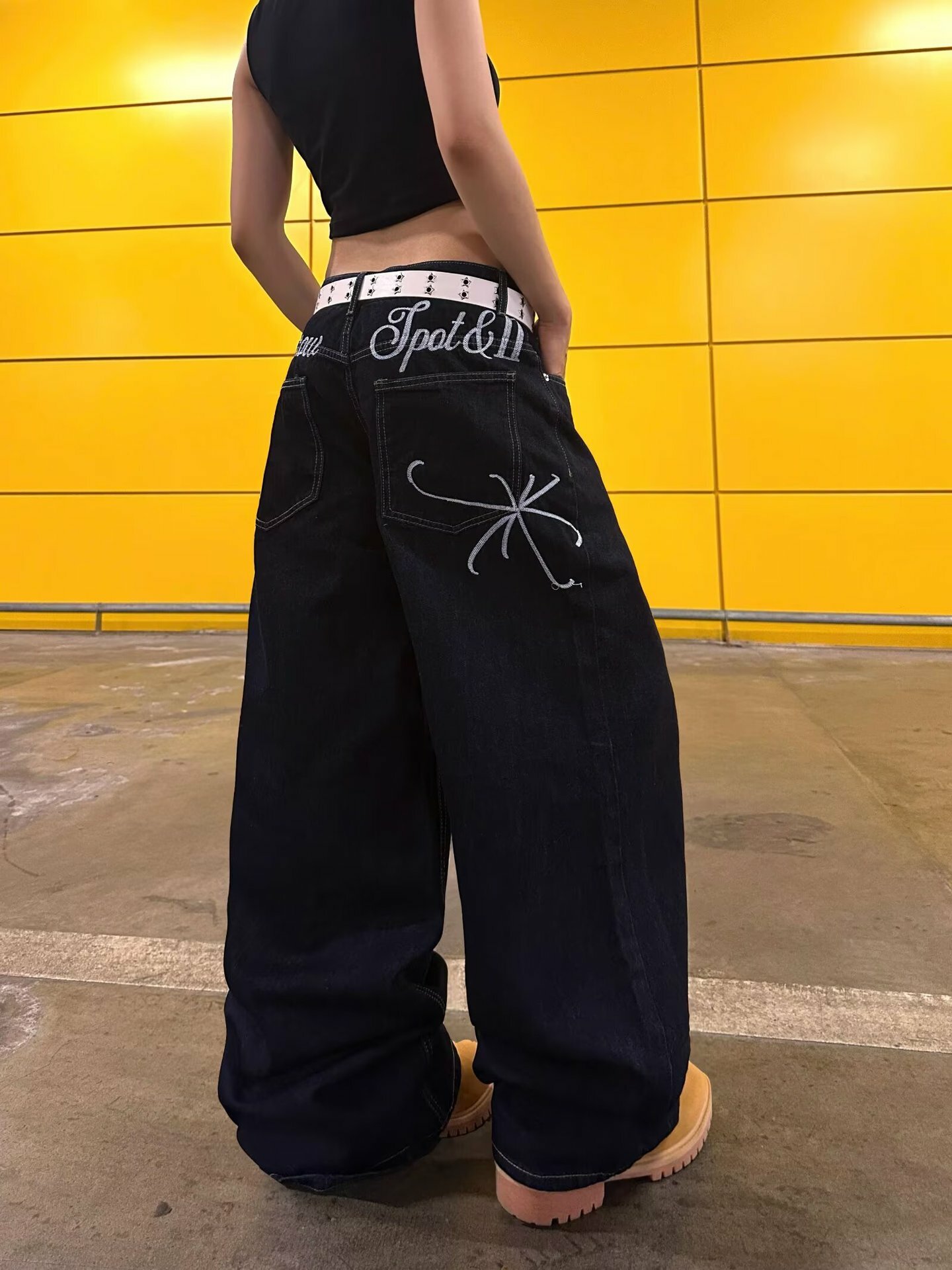 LI Mall Джинсы для танцевальной группы Девушки Просторные Устойчивые Хлопок