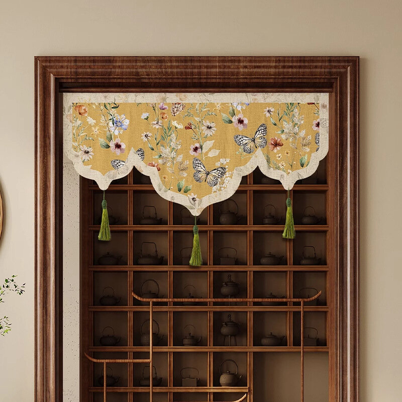 Треугольная флаговая занавеска, новый китайский стиль, дверная занавеска, ретро декоративная короткая занавеска, полудверная занавеска, домашняя висячая флаговая занавеска, кухонная перегородка