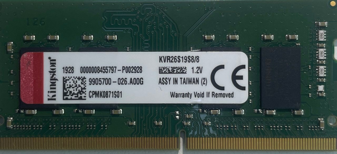 Оперативная память KlNGSTON DDR4 8Gb 2666MHz 1x8 ГБ (KVR26S19S8/8)