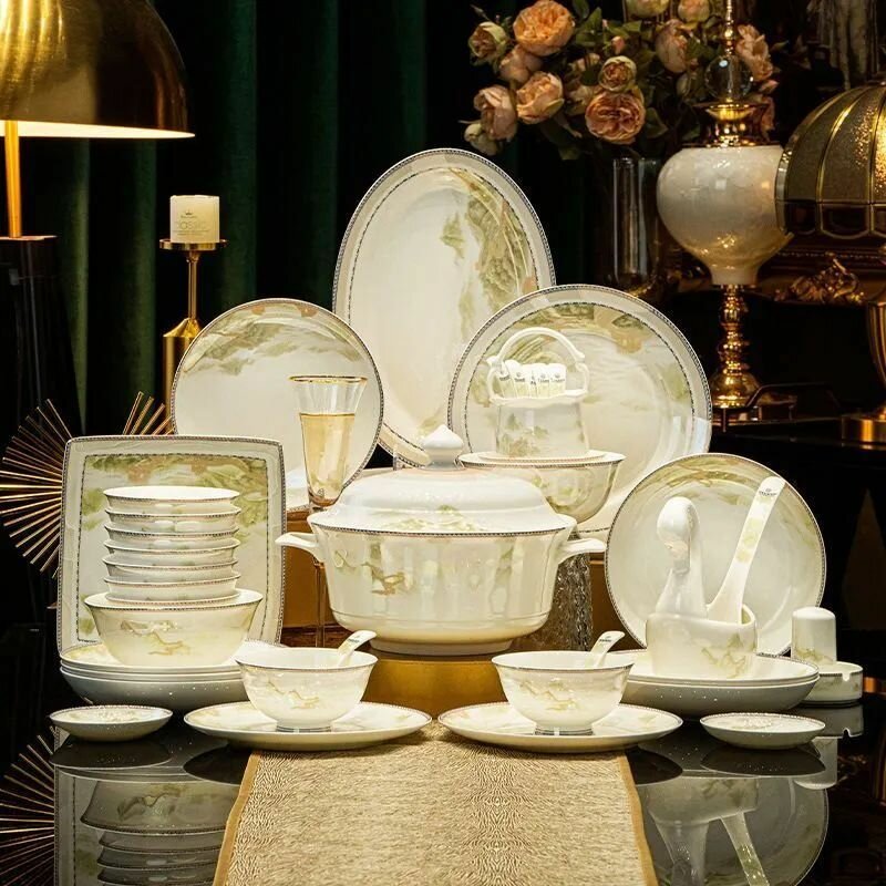 Набор фарфоровой посуды премиум-класса на 10 персон для сервировки стола элегантный сервиз для праздников и ужинов