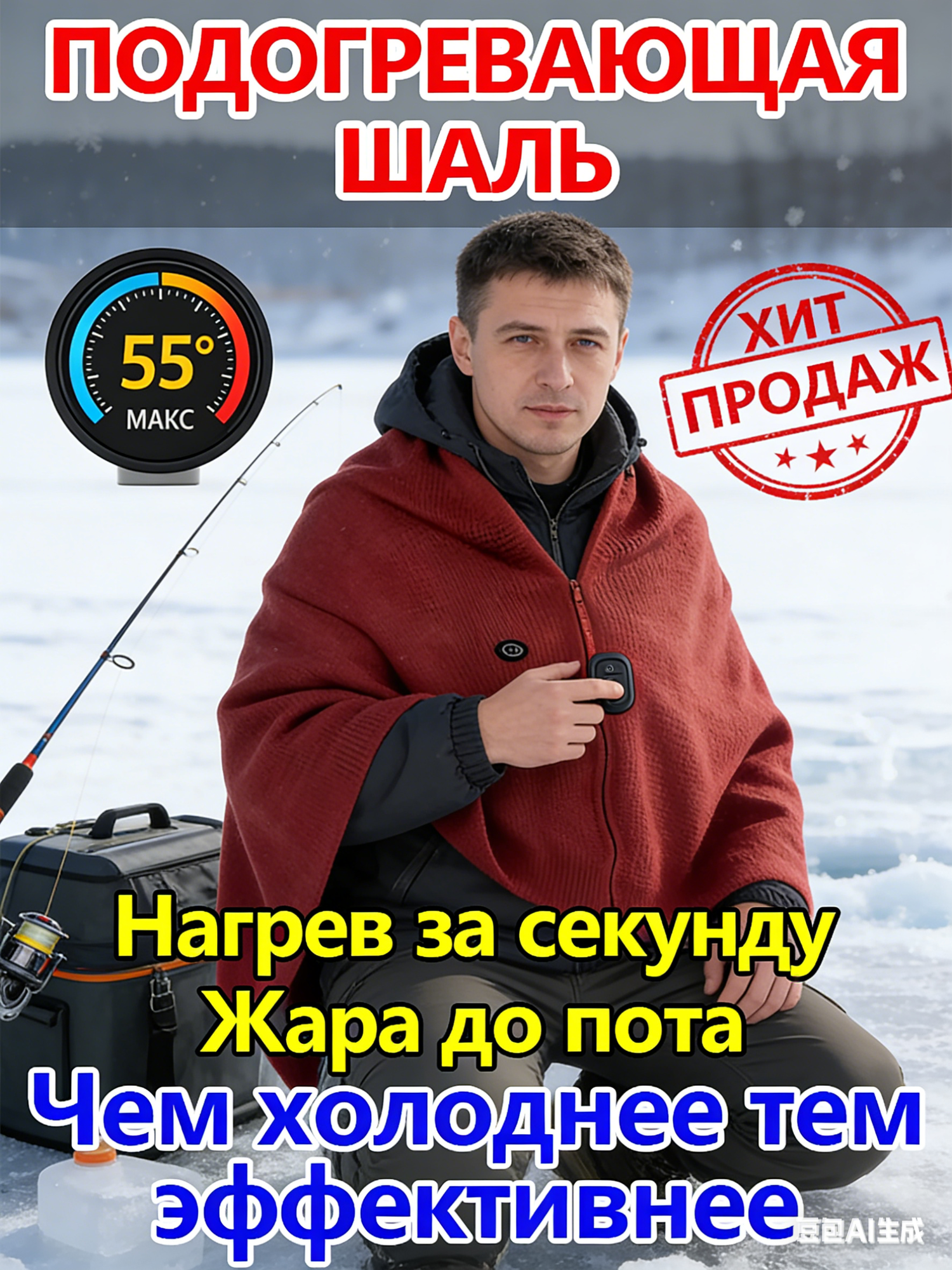 Электрическое одеяло плед накидка с обогревом 150х80 см из флиса на молнии с питанием от USB