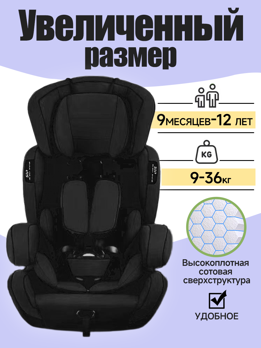 Автокресло детское, для детей 9 мес-12 лет, складное, цвет черное, 9-36кг