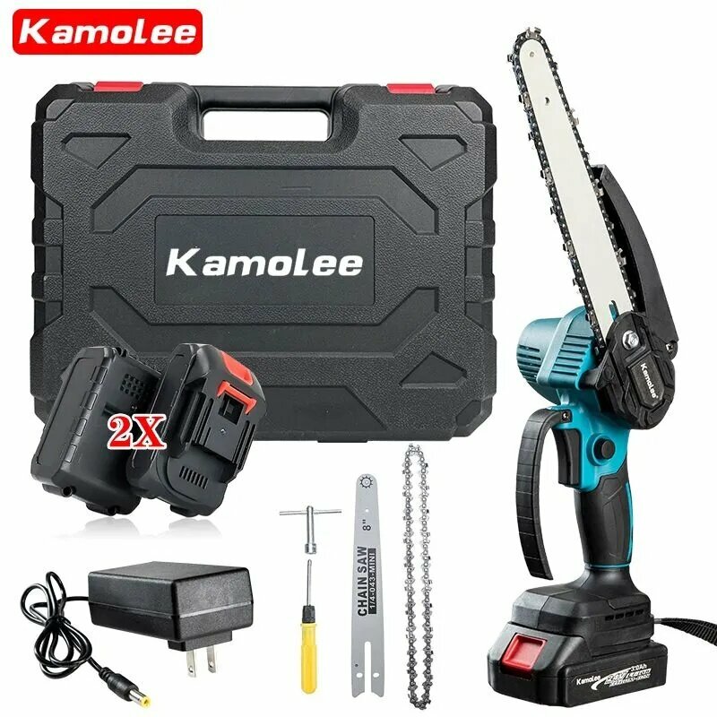 Kamolee Tool 24 В 8 "Бесщеточная Цепная Пила Аккумуляторная Мини-ручная Пила 2000 Вт Портативный Деревообрабатывающий Режущий Инструмент - Содержит 2 батареи по 3,0 Ач