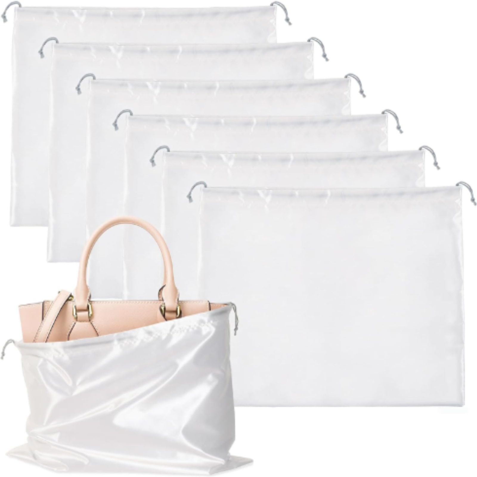 Набор из 6 мешков для хранения пыли из шелка, защитные мешки для роскошных кожаных сумок, для сумок, одежды, обуви, ботинок (белый, 20 x 15.7 дюймов)