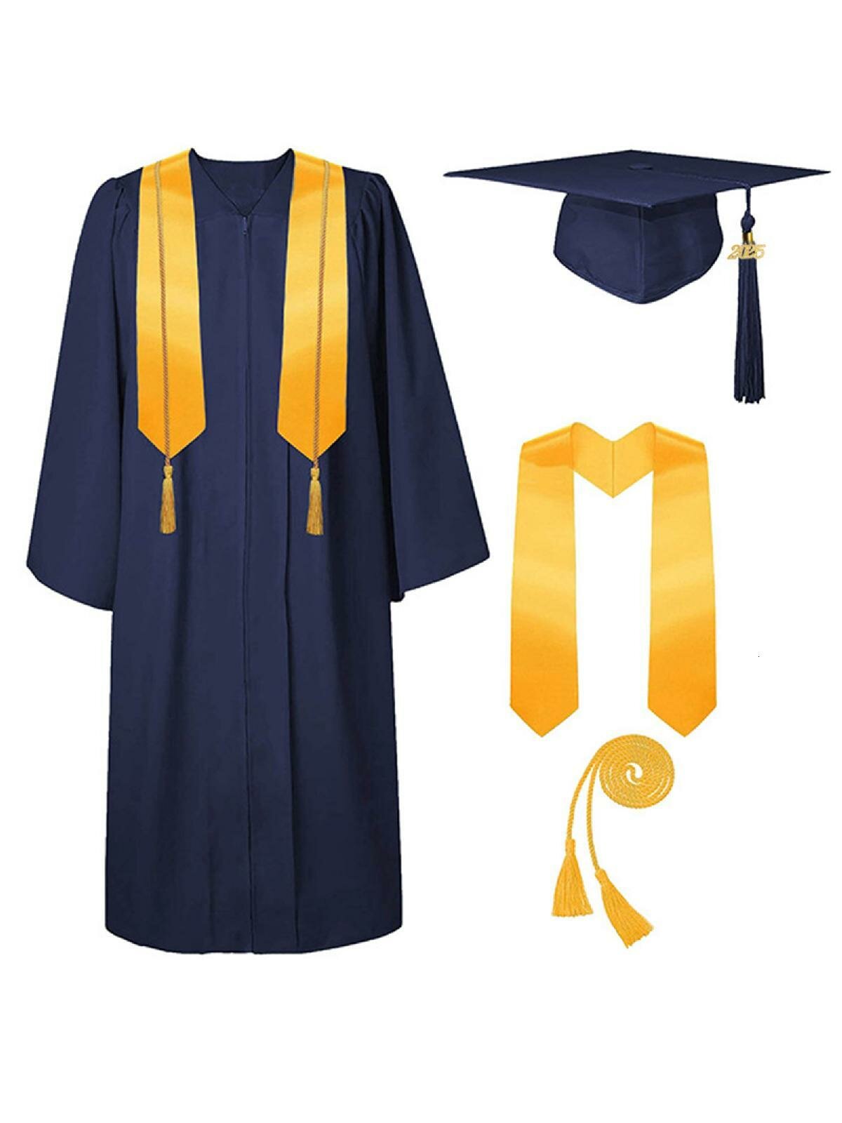 Комплект мантий и шапочек для выпускников 2025, Темно-синий - S