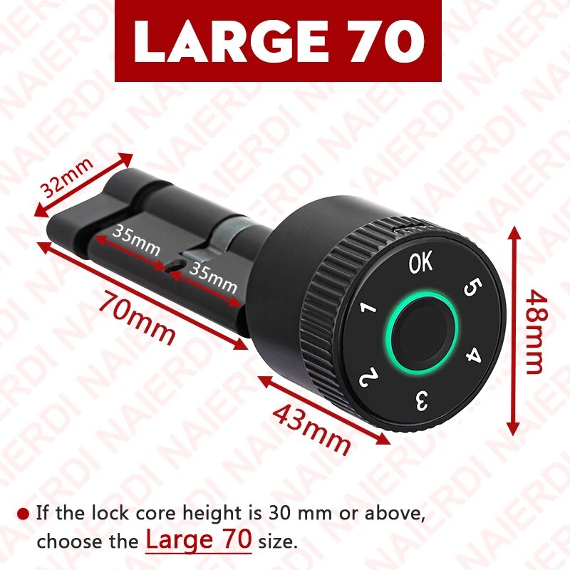 NAIERDI Умный электронный цилиндр замка черный/серебристый Large 70 Black