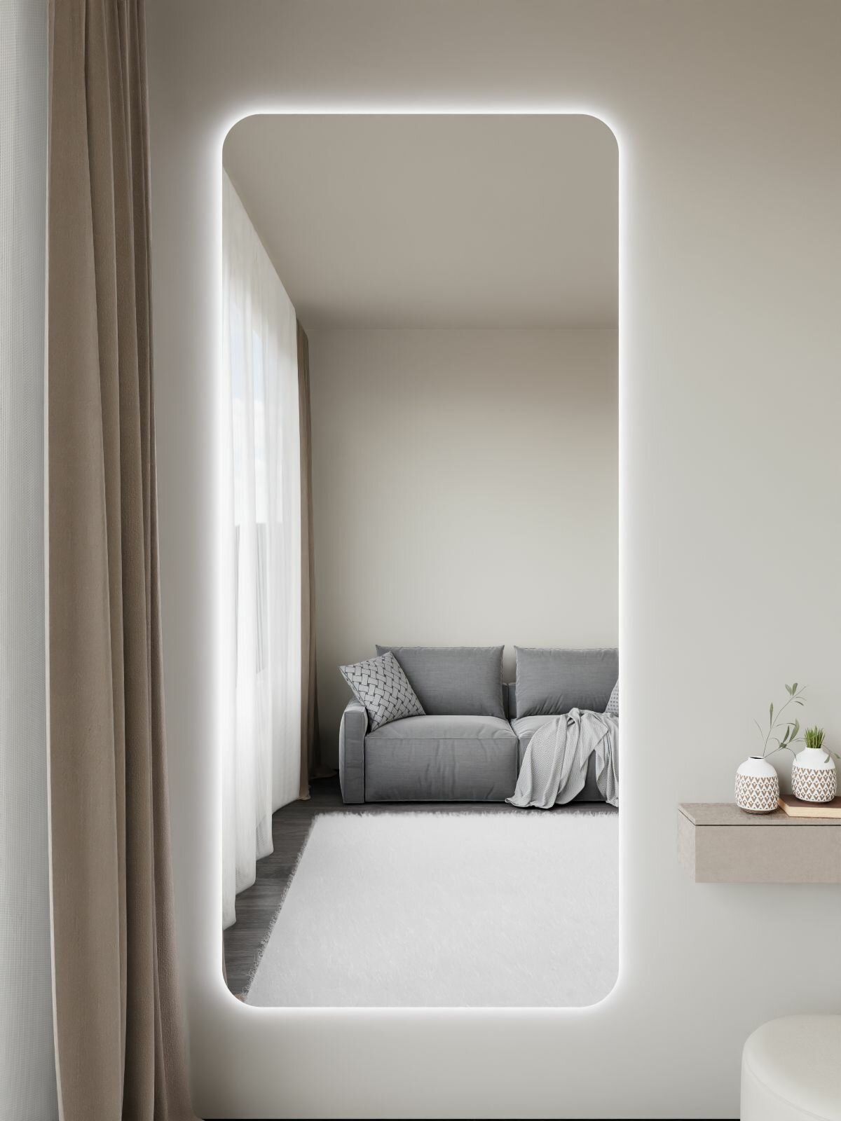 Зеркало настенное 220х100 см. мягкий квадрат BLX MIRROR с подсветкой холодный свет 6000К